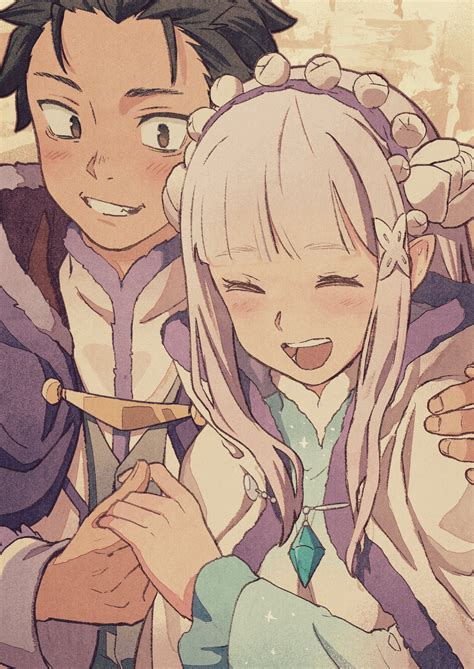 Emilia And Natsuki Subaru Re Zero Kara Hajimeru Isekai Seikatsu Drawn By Iwamushi Danbooru