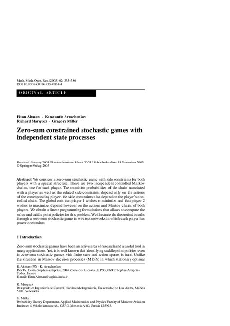 pdf zero sum constrained stochastic games with independent state
