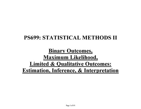 Lecture Notes Lecture 11 Ps699 Statistical Methods Ii Binary Outcomes Maximum Likelihood