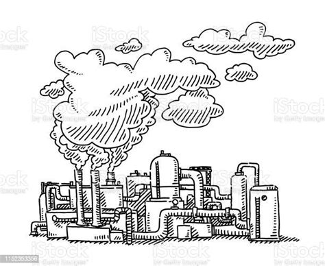 โรงงานโรงกลั่นควันกองมลพิษวาด ภาพประกอบสต็อก ดาวน์โหลดรูปภาพตอนนี้ โรงงาน อาคารอุตสาหกรรม