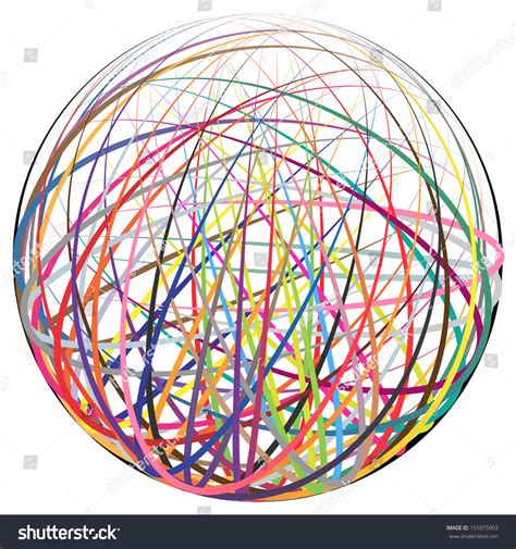 complex ball made of many colorful curved strings stock vector