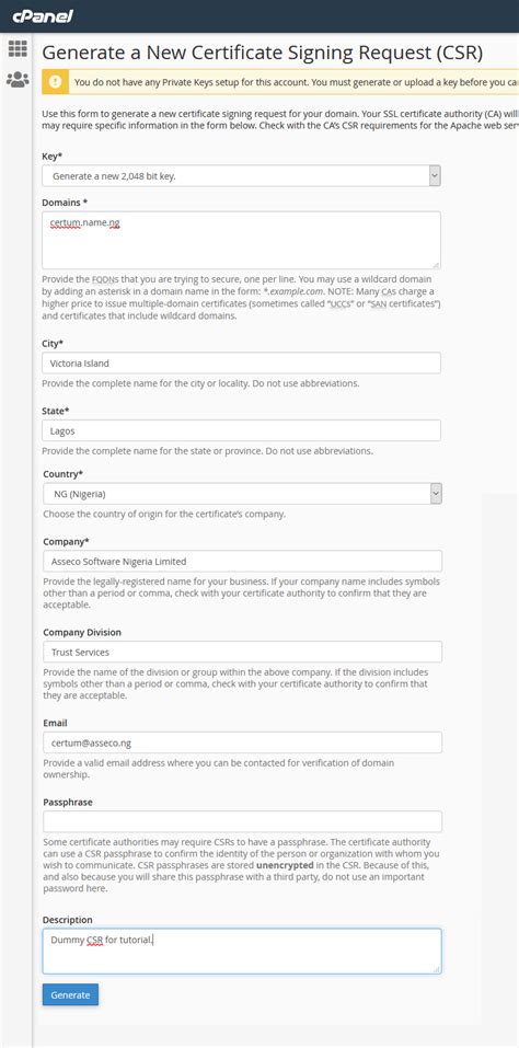 How To Generate A Certificate Signing Request Csr In Cpanel Certum