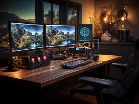 Freelancers Dual Monitor Video Editing Workspace Stock Illustration Illustration Of Generativ