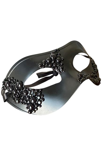 Black Pearls And Rhinestone Masquerade Mask Etsy