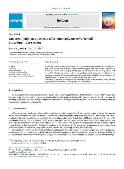 Pdf Unilateral Pulmonary Edema After Minimally Invasive Bentall Procedure Case Report