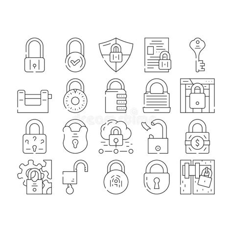 Padlock Lock Safe Password Icons Set Vector Stock Illustration