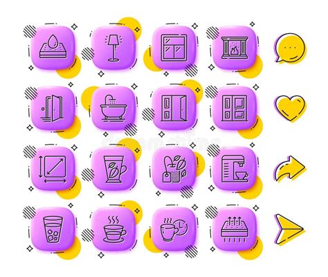 Coffee Cup Coffee Machine And Open Door Line Icons For Web App