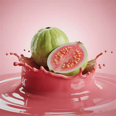 Two Guavas Psidium Guajava Are Depicted One Whole And One Halved