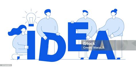벡터 평면 선 스타일 비즈니스 팀워크 디자인 개념 사람들과 큰 현대 전구 최신 유행 남자와 여자 아이디어와 그림을 브레인 스토밍