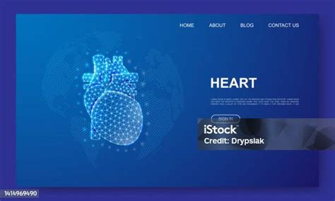 심장 3d 낮은 폴리 웹 사이트 템플릿 심장학 디자인 일러스트 개념 방문 페이지 광고 페이지에 대한 다각형 내부 기관 기호 3