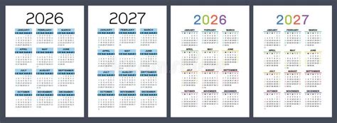 2026 And 2027 Calendar Set Vector Pocket Calender Design Week Starts
