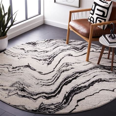 Safavieh Tulum 7 Ft X 7 Ft Ivoryblack Wavy Abstract Round Area Rug
