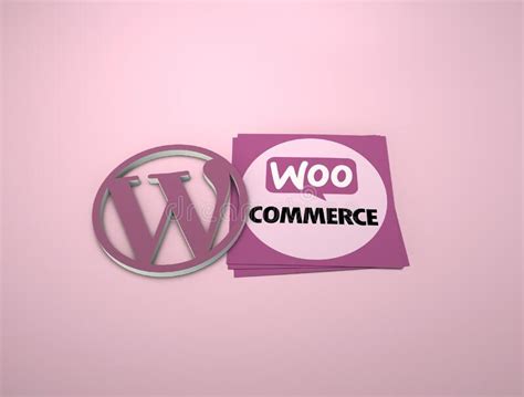 3d Rendering Of The Wordpress Logo And Woo Commerce Against A Pink