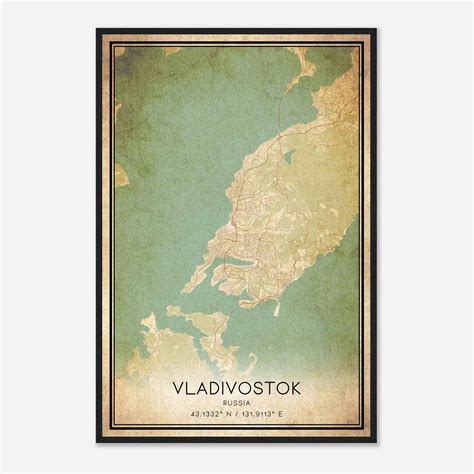 Vintage Vladivostok Russia Map Poster Vladivostok City Road Wall Art
