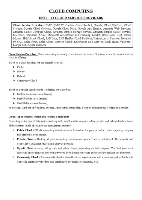 Cloud Computing Cc Unit V Overview Of Cloud Service Providers Studocu