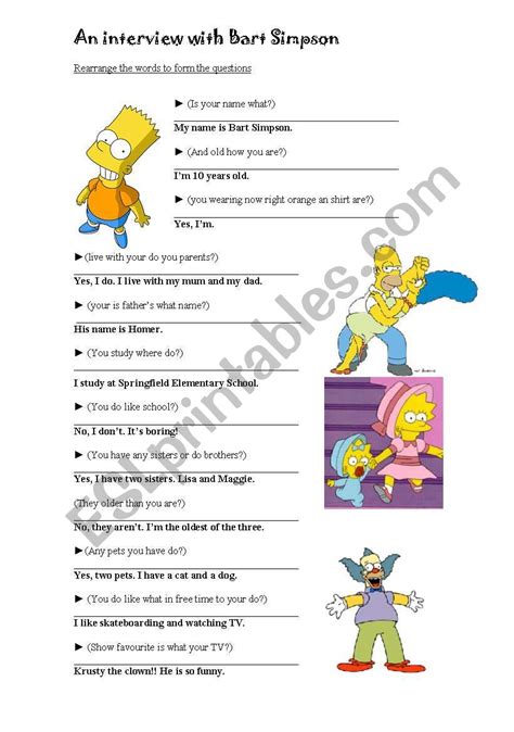 An Interview With Bart Simpson Esl Worksheet By Missblanche