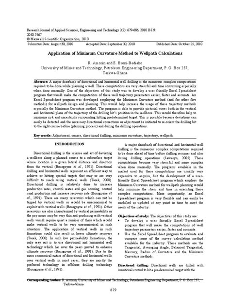 Application Of Minimum Curvature Method To Wellpath Calculations Pdf Oil Well Surveying