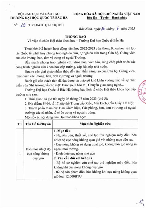 Thông báo về việc thu học phí năm học Đại học Quốc tế Bắc Hà