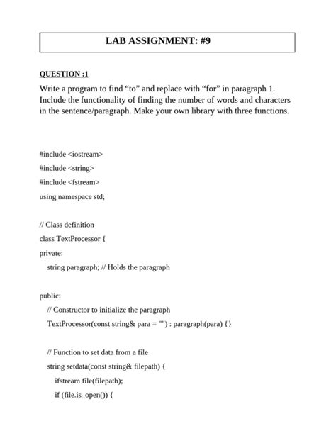 Huzaifa Oop Lab 9 Pdf String Computer Science Namespace