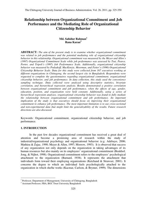 Pdf Relationship Between Organizational Commitment And Job Performance And The Mediating Role
