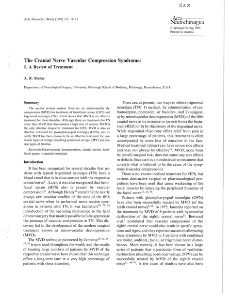 Pdf The Cranial Nerve Vascular Compression Syndrome I A Review Of