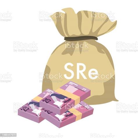 세이셸 루피 벡터 일러스트 레이 션입니다 세이셸 돈 세트 번들 지폐 머니 백 25 Scr 플랫 스타일 흰색 배경에 격리 심플한 미니멀 디자인 0명에 대한 스톡 벡터 아트 및