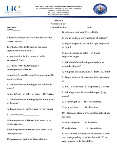 Math Test Pdf Mixture Physical Sciences