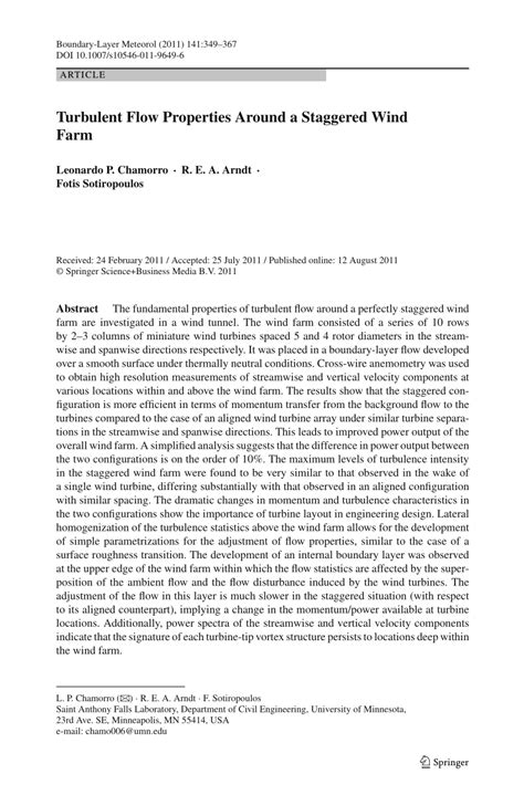 Pdf Turbulent Flow Properties Around A Staggered Wind Farm