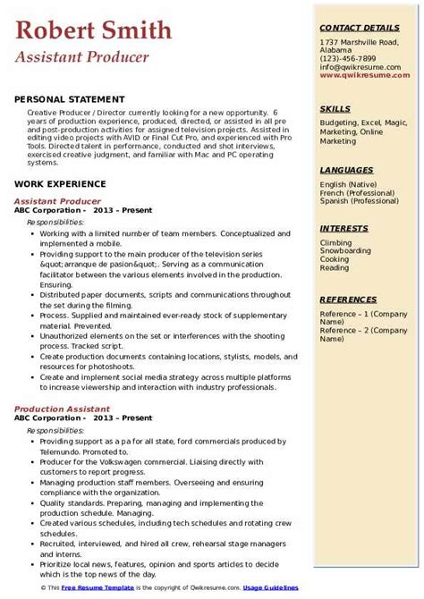 10 Assistant Producer Resume Samples And Templates For 2025