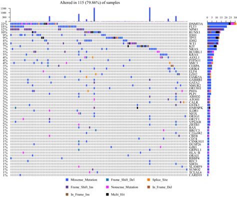 Distributions Of Various Mutation Types Among Those 55 Genes That Have