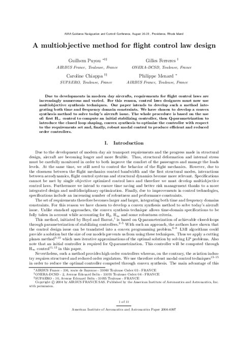 Pdf A Multiobjective Method For Flight Control Law Design
