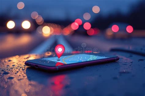 Smartphone Map App Displaying Location Pin On Deserted Highway With
