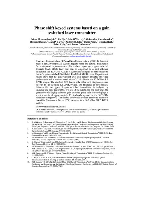 Pdf Phase Shift Keyed Systems Based On A Gain Switched Laser Transmitter
