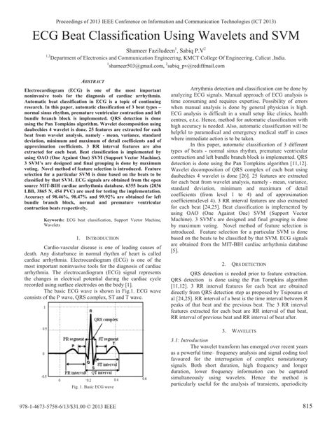 Pdf Ecg Beat Classification Using Wavelets And Svm
