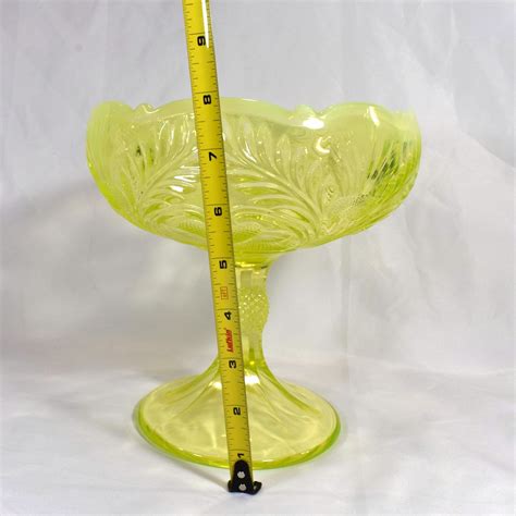 Mosser Vaseline Glass Large Thistle Compote Etsy