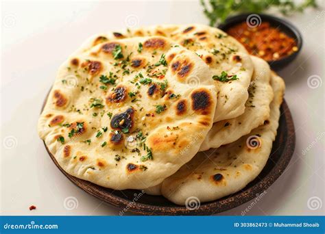 Naan Perfection Nan Bread Served Elegantly In An Isolated Plate Stock