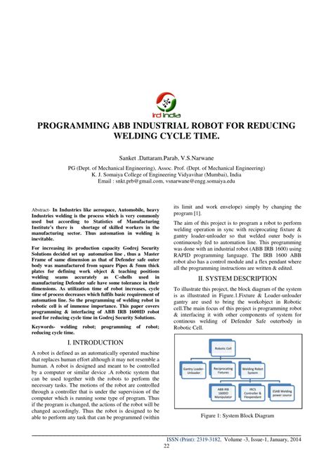 Pdf Programming Abb Industrial Robot For Reducing Welding Cycle Time
