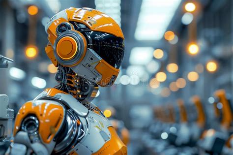 robot worker in a modern assembly line replacing the workforce stock