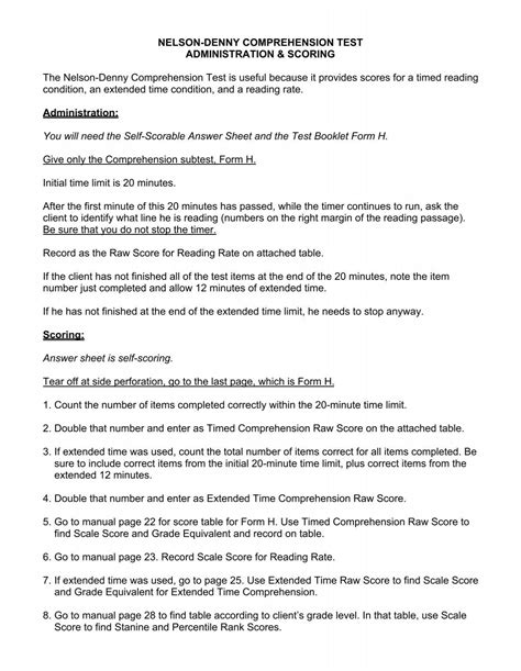 Nelson Denny Comprehension Test Administration