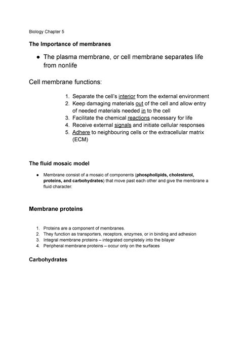 Biology Chapter 5 Cell And Its Structure Biology Chapter 5 The Importance Of Membranes The