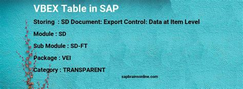 VBEX SAP Table For SD Document Export Control Data At Item Level