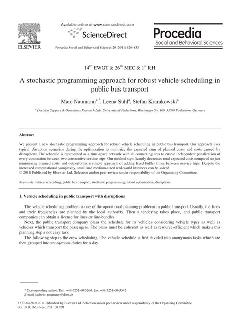 Pdf A Stochastic Programming Approach For Robust Vehicle Scheduling In Public Bus Transport
