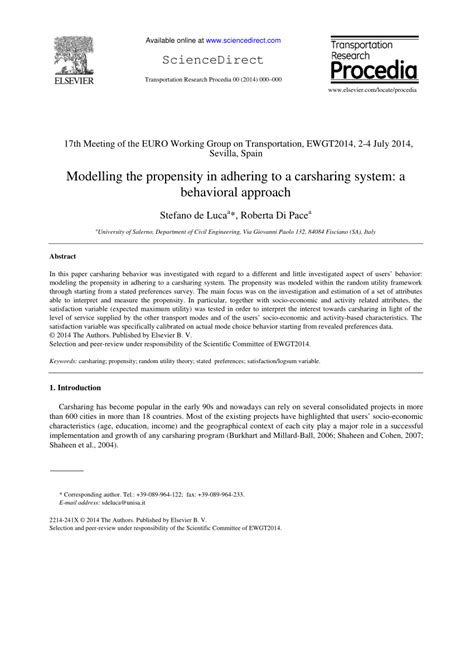 Pdf Modelling The Propensity In Adhering To A Carsharing System A Behavioral Approach