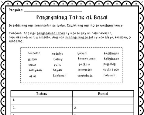 Pangngalang Pambalana Tahas At Basal The Learning Corner