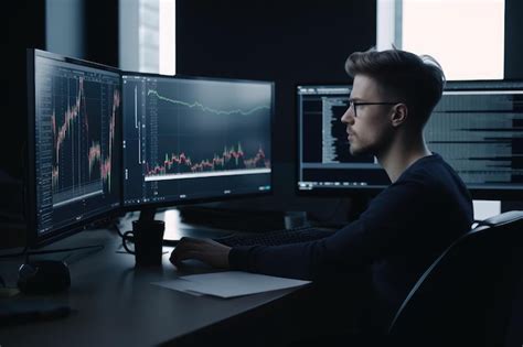 premium ai image man is sitting behind the computer looking at