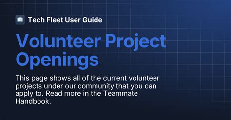 Volunteer Project Openings Tech Fleet User Guide