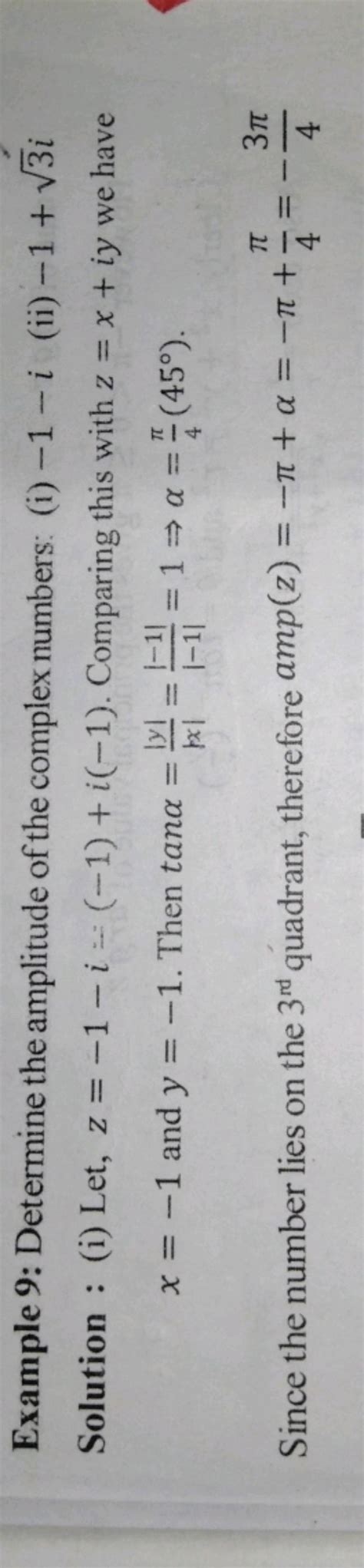 Example 9 Determine The Amplitude Of The Complex Numbers I −1−i Ii