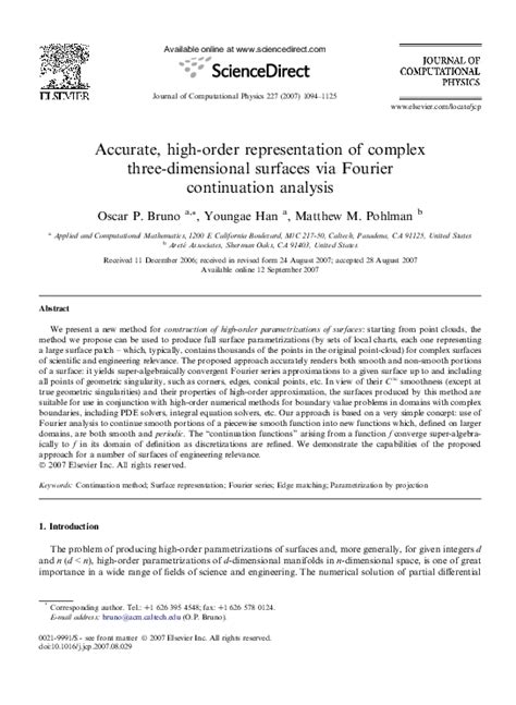 Pdf Accurate High Order Representation Of Complex Three Dimensional Surfaces Via Fourier