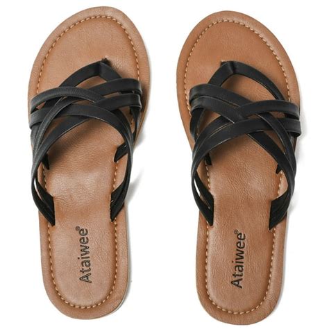 Ataiwee Womens Flat Slide Sandals Comfortable Summer T Strap Slip