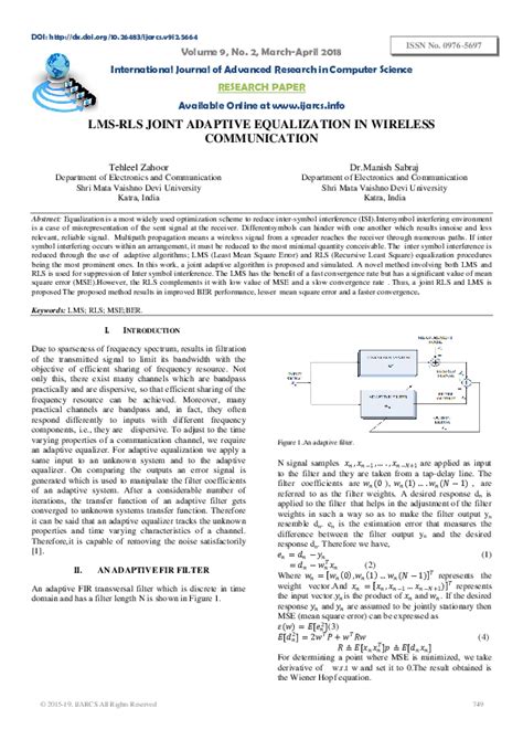 Pdf Lms Rls Joint Adaptive Equalization In Wireless Communication